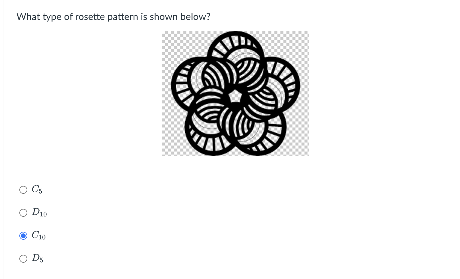 Solved What type of rosette pattern is shown below? C5 D10 | Chegg.com