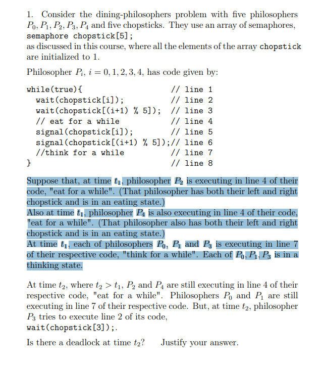 Solved 1. Consider the dining-philosophers problem with five | Chegg.com