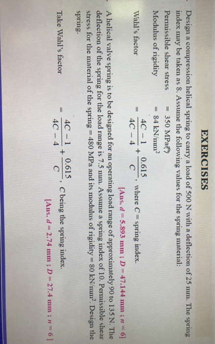 Solved EXERCISES Design a compression helical spring to | Chegg.com