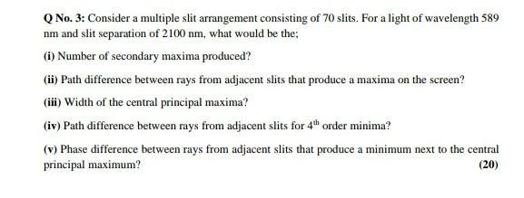 Solved Q No. 3: Consider a multiple slit arrangement | Chegg.com