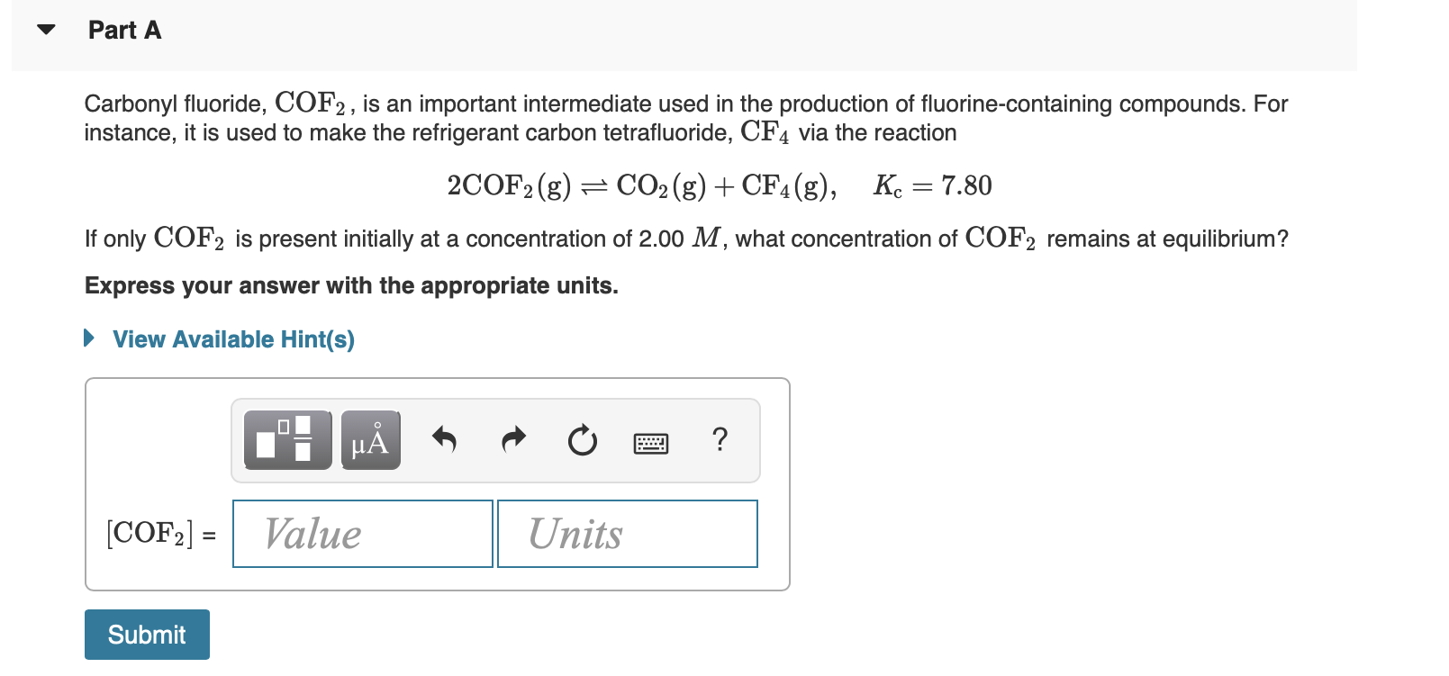 Solved Part A Carbonyl fluoride, COF2, is an important | Chegg.com