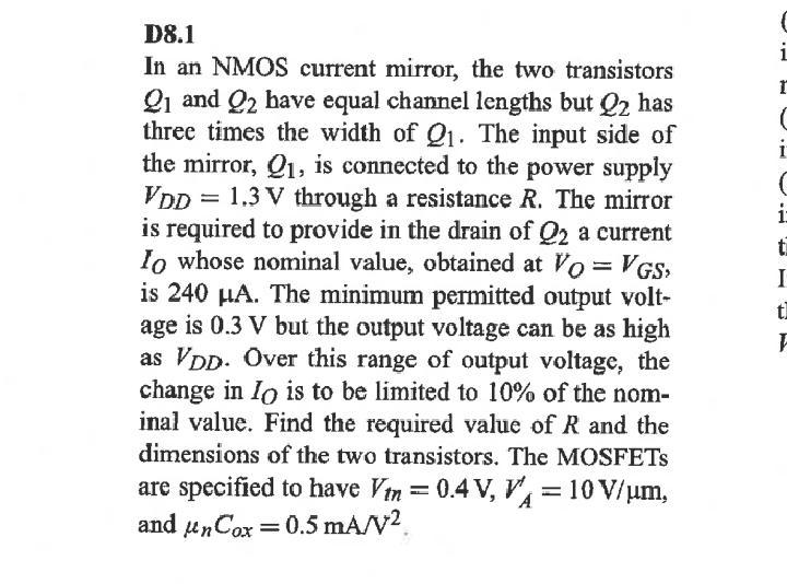 In an NMOS current mirror, the two transistors Q1 and | Chegg.com
