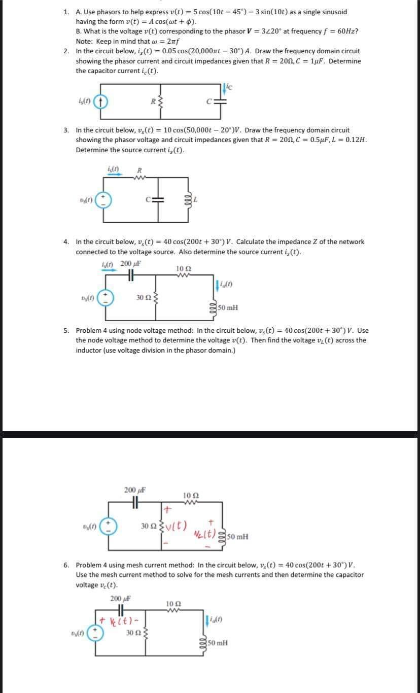 Solved 1. A. Use phasors to help express | Chegg.com