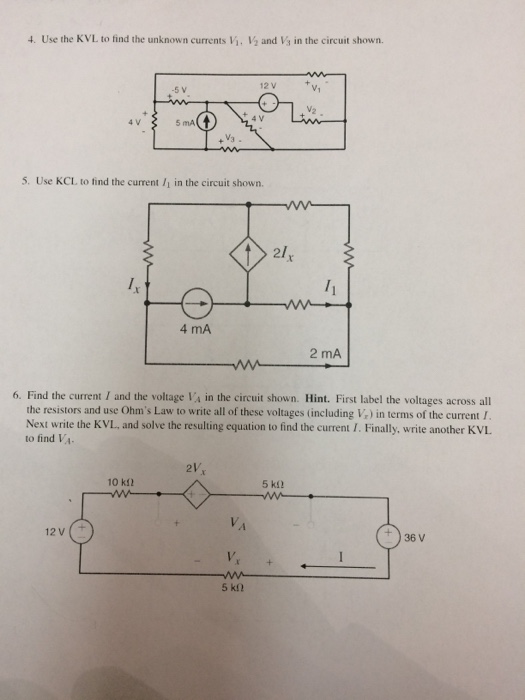Solved Use the KVL to find the unknown currents V_1, V_2 and | Chegg.com