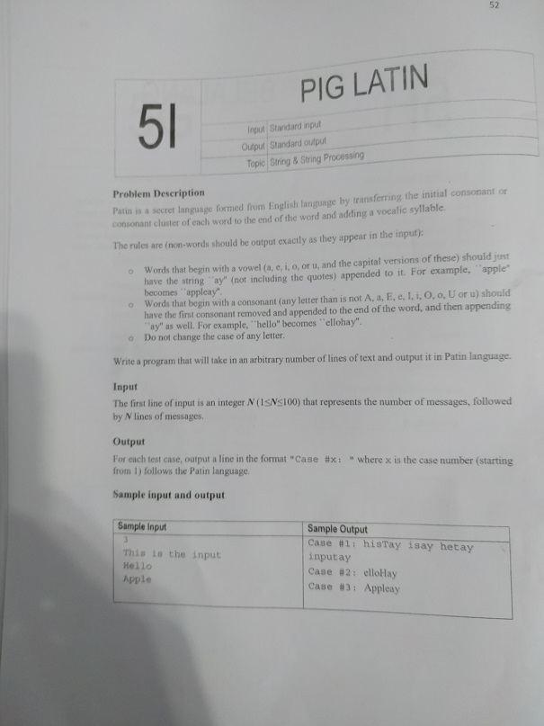Solved PIG LATIN Input Standard input Output Standard output | Chegg.com