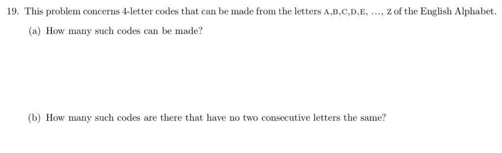 Solved 19. This problem concerns 4-letter codes that can be | Chegg.com