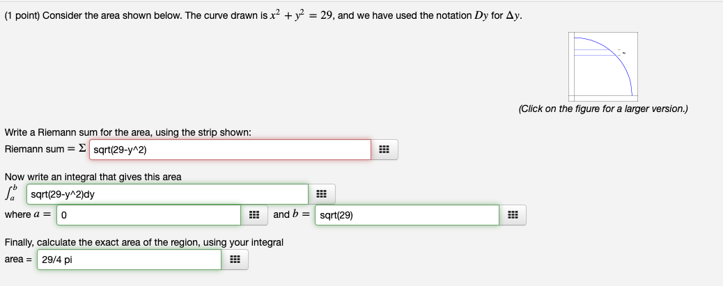 Solved (1 point) Consider the area shown below. The curve | Chegg.com