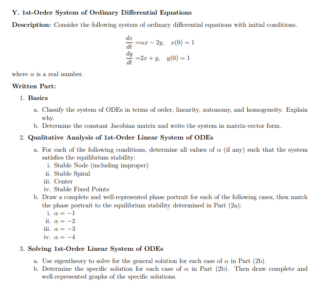 Solved Y. 1st-Order System of ﻿Ordinary Differential | Chegg.com