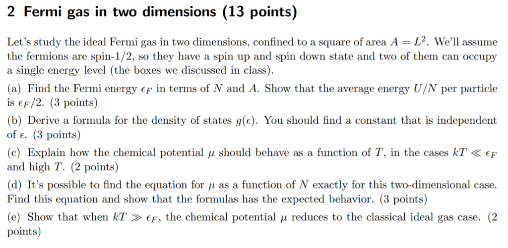 Solved 2 Fermi gas in two dimensions (13 points) Let's study | Chegg.com