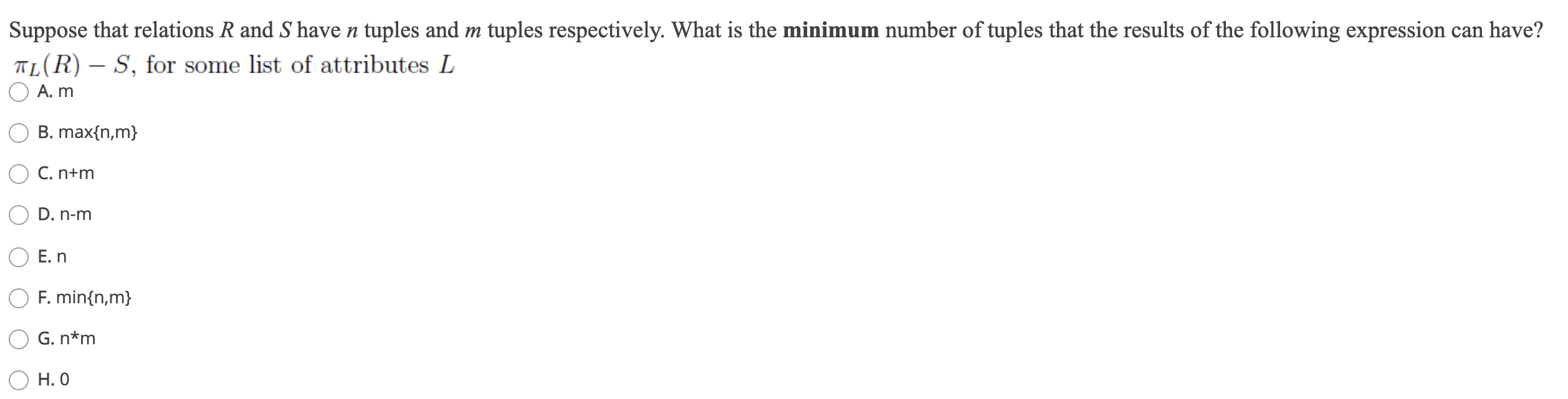Solved Suppose that relations R and S have n tuples and m | Chegg.com