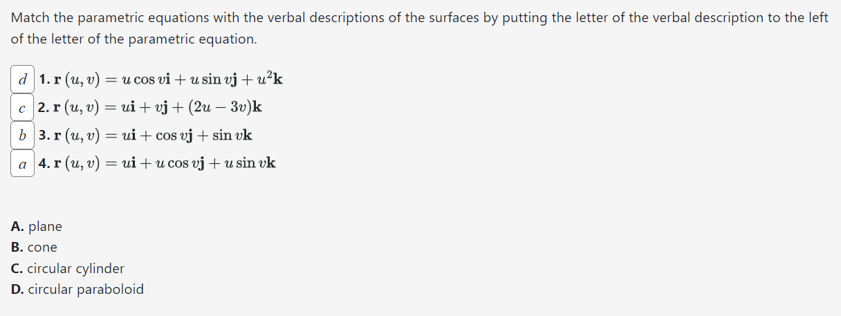 Solved Match the parametric equations with the verbal | Chegg.com