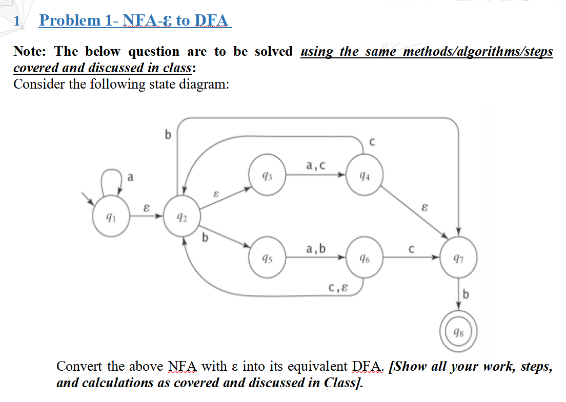 Solved 1 Problem 1- NFA-& to DFA Note: The below question | Chegg.com