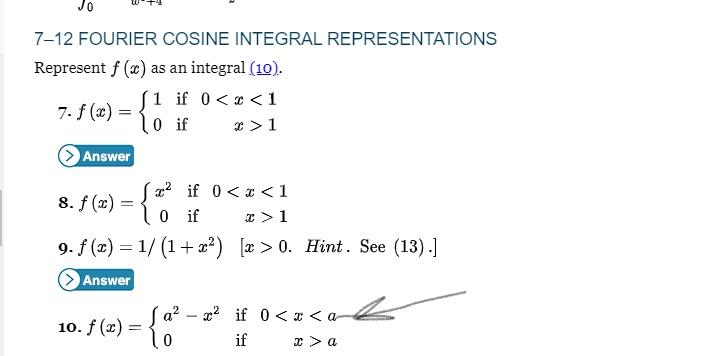 Solved Jo 7 12 Fourier Cosine Integral Representations