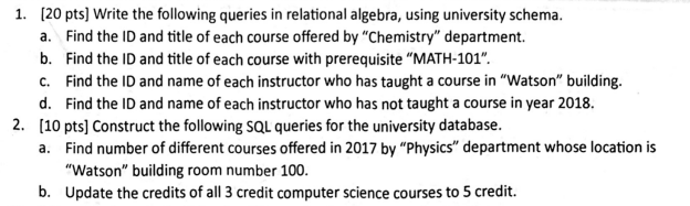 Solved [20 ﻿pts] ﻿Write the following queries in relational | Chegg.com