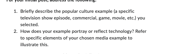 Solved 1. Briefly describe the popular culture example (a | Chegg.com
