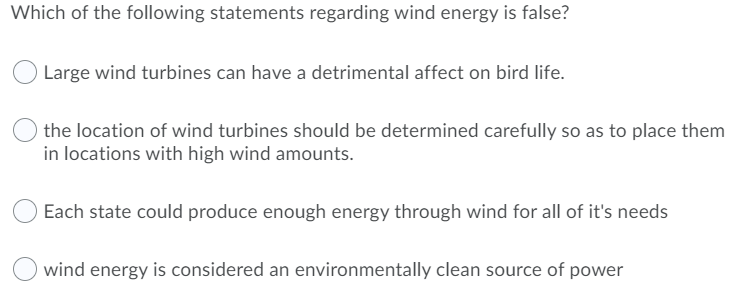Solved Which of the following statements regarding wind | Chegg.com