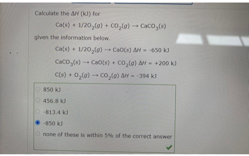Solved Calculate the ΔH(kJ) | Chegg.com