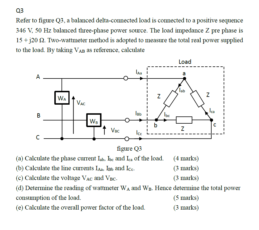 Solved Refer to figure Q3, a balanced delta-connected load | Chegg.com