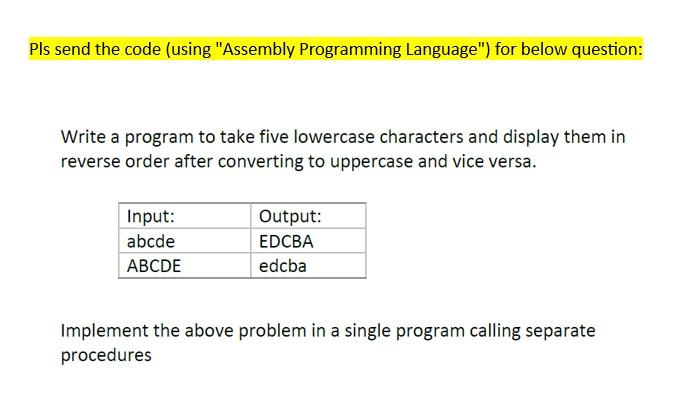 Solved Pls send the code (using "Assembly Programming | Chegg.com
