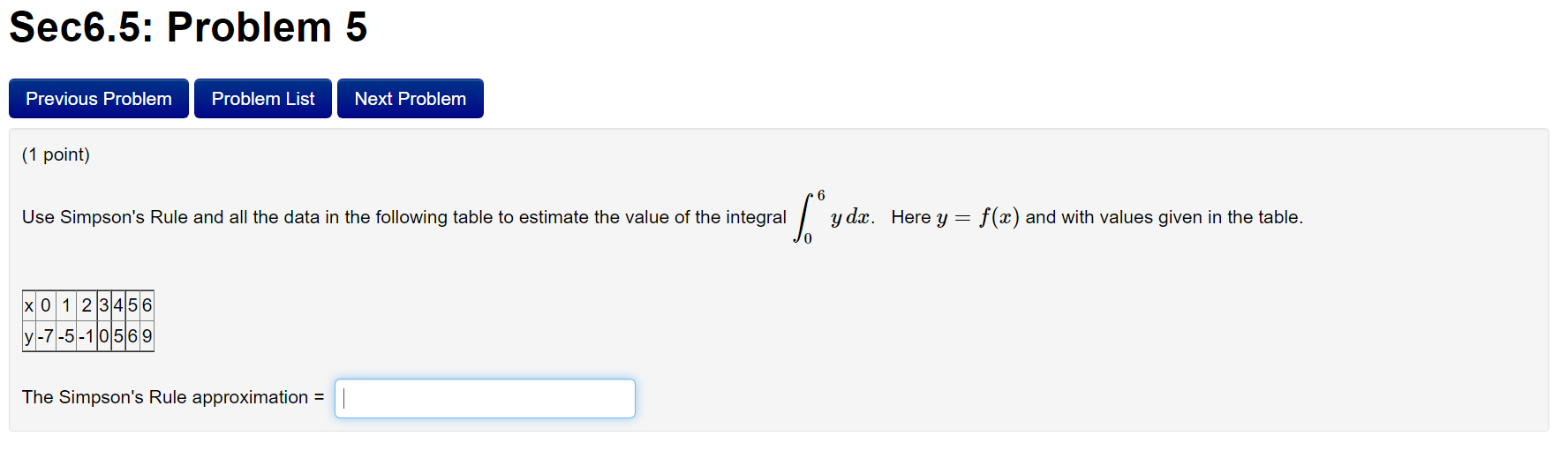 Solved Sec6.5: Problem 5 Previous Problem Problem List Next | Chegg.com