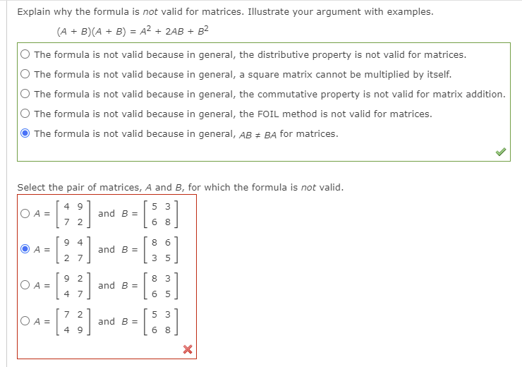Solved Explain why the formula is not valid for matrices. | Chegg.com