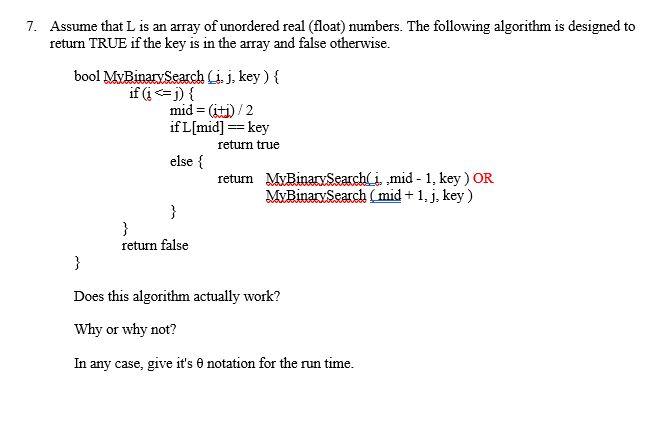 Solved 7 Assume That L Is An Array Of Unordered Real