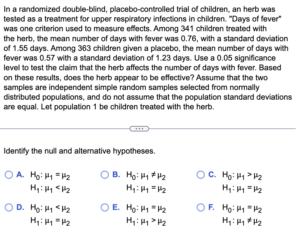 Solved In a randomized double-blind, placebo-controlled | Chegg.com