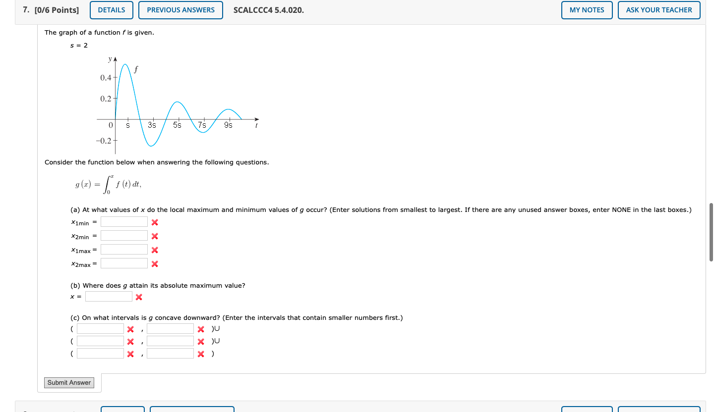 Solved 7. [0/6 Points] DETAILS PREVIOUS ANSWERS SCALCCC4 | Chegg.com