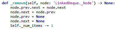 Solved def remove(self, node: 'LinkedDeque._Node') → None: | Chegg.com