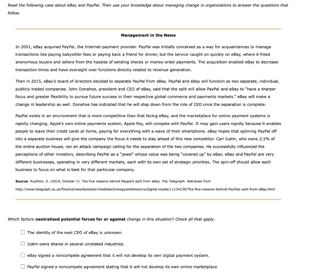 Solved Imagine you are conducting a force-field analysis for | Chegg.com