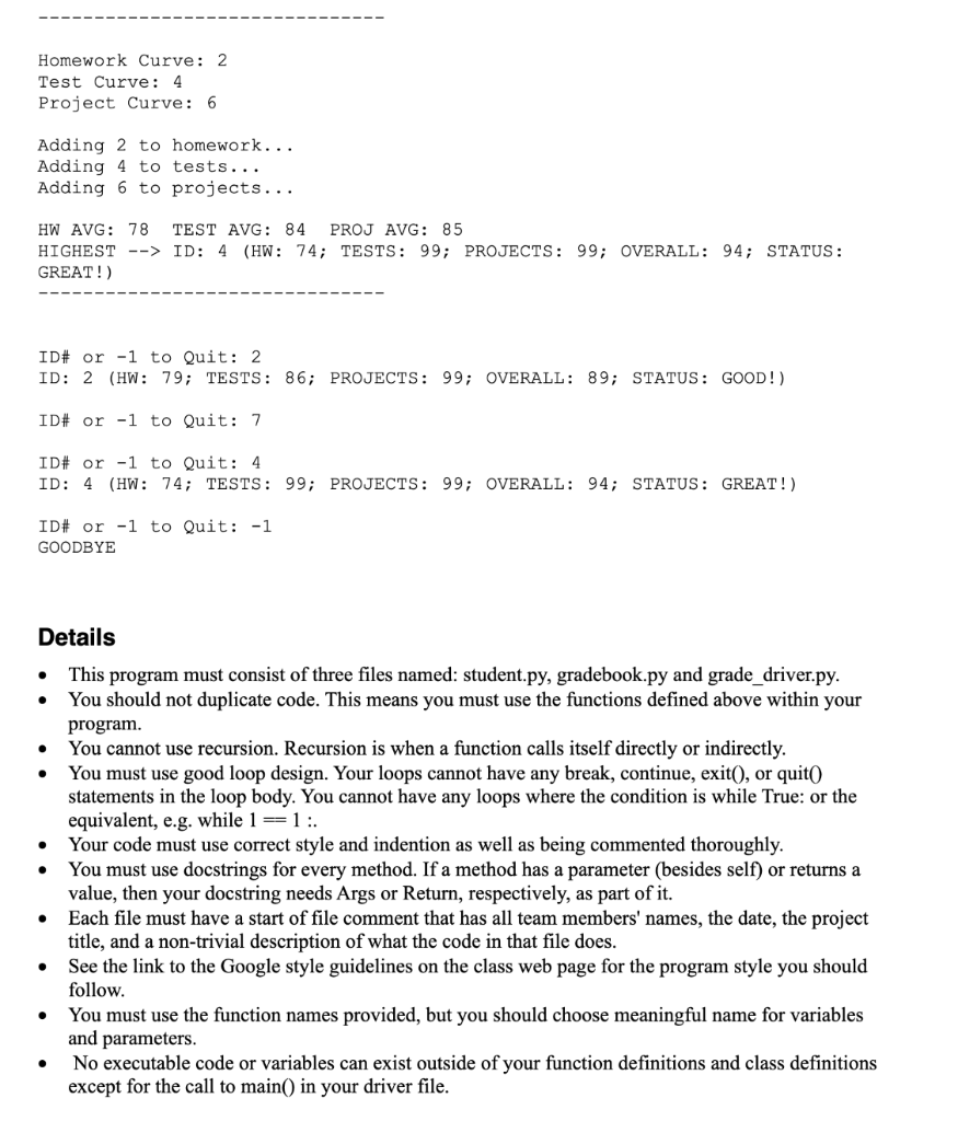 Overview This project involves creating a gradebook | Chegg.com