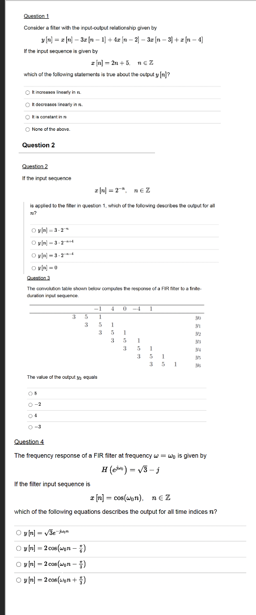 Solved Consider a filter with the input-output relationship | Chegg.com