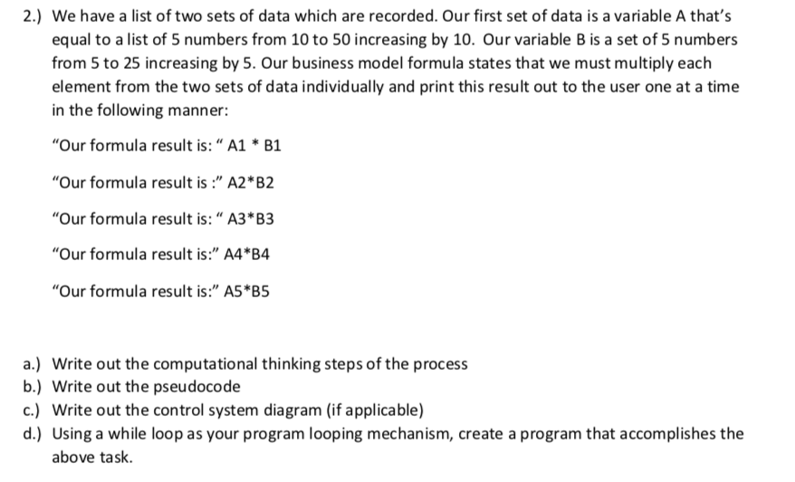 Solved 2.) We have a list of two sets of data which are | Chegg.com