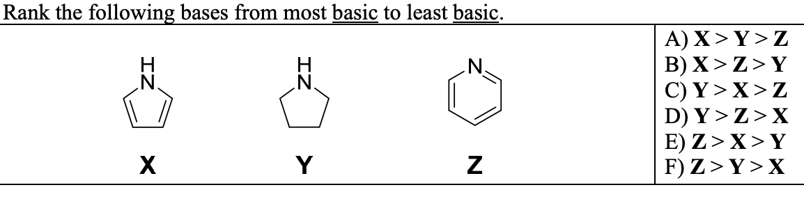 Solved Rank the following bases from most basic to least | Chegg.com