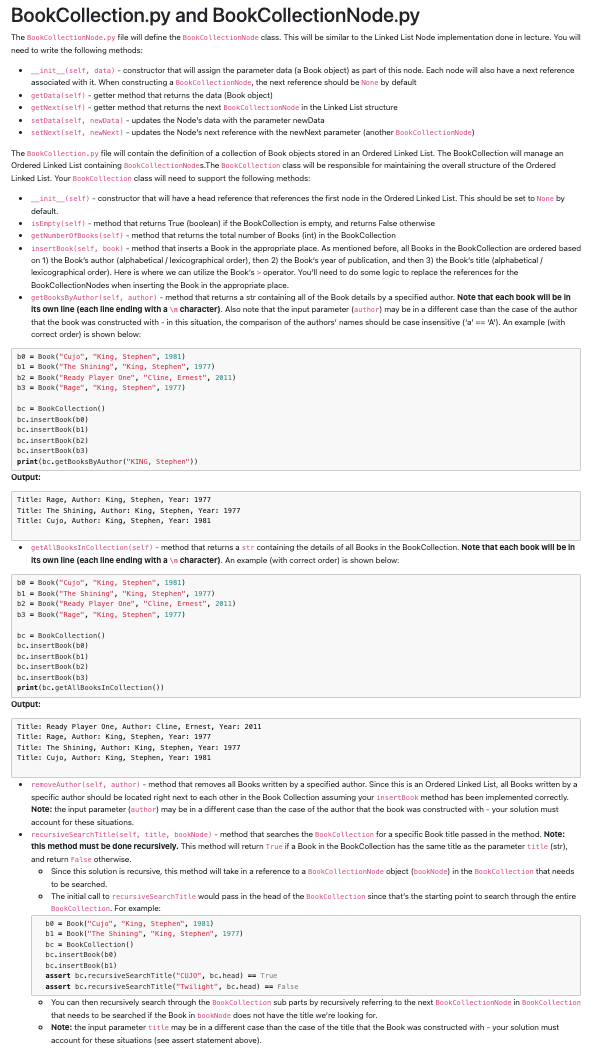 Solved Book Collection.py and Book CollectionNode.py The | Chegg.com