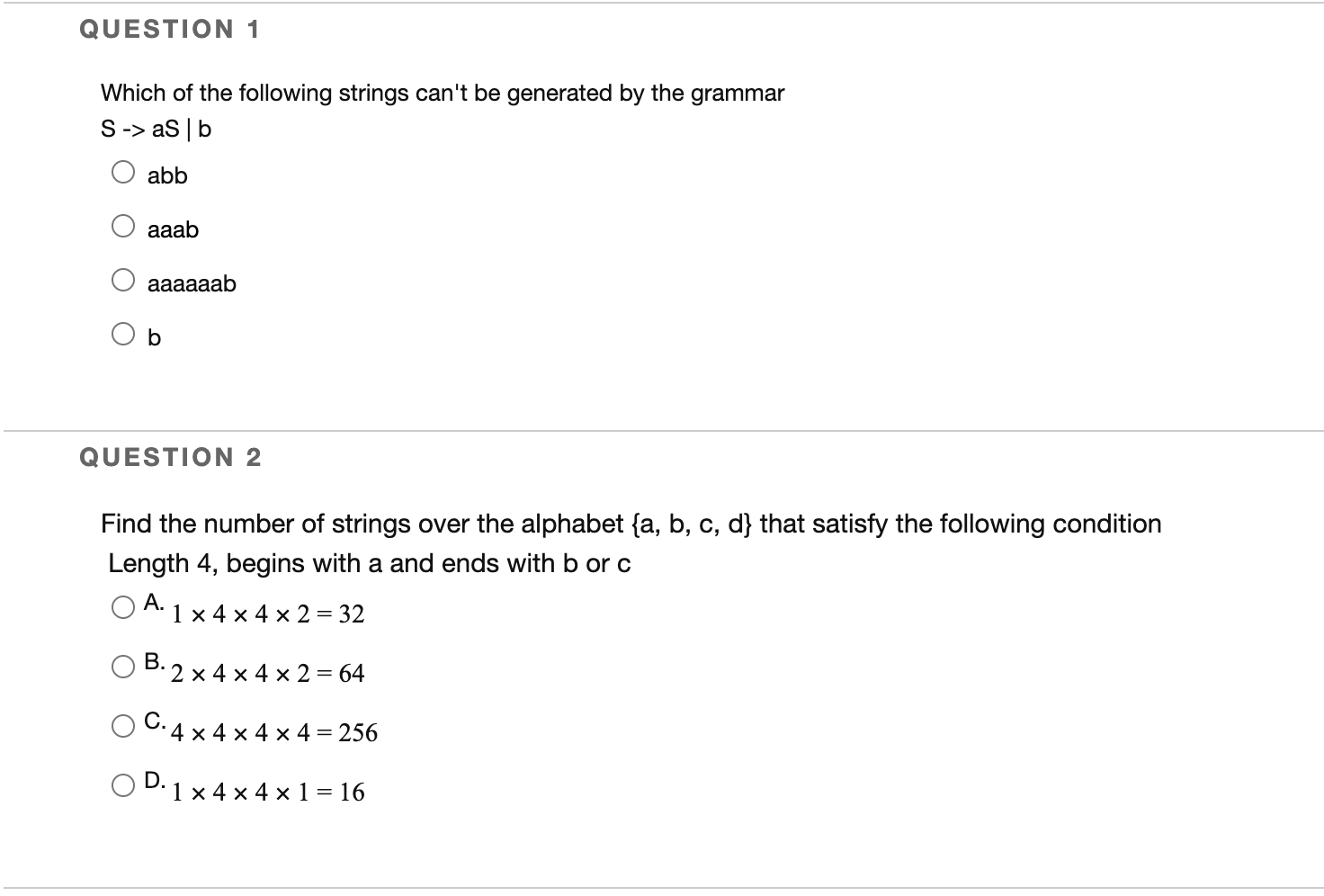 Solved QUESTION 1 Which of the following strings can't be | Chegg.com