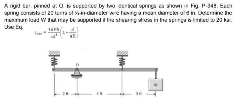 Solved A rigid bar, pinned at O, is supported by two | Chegg.com