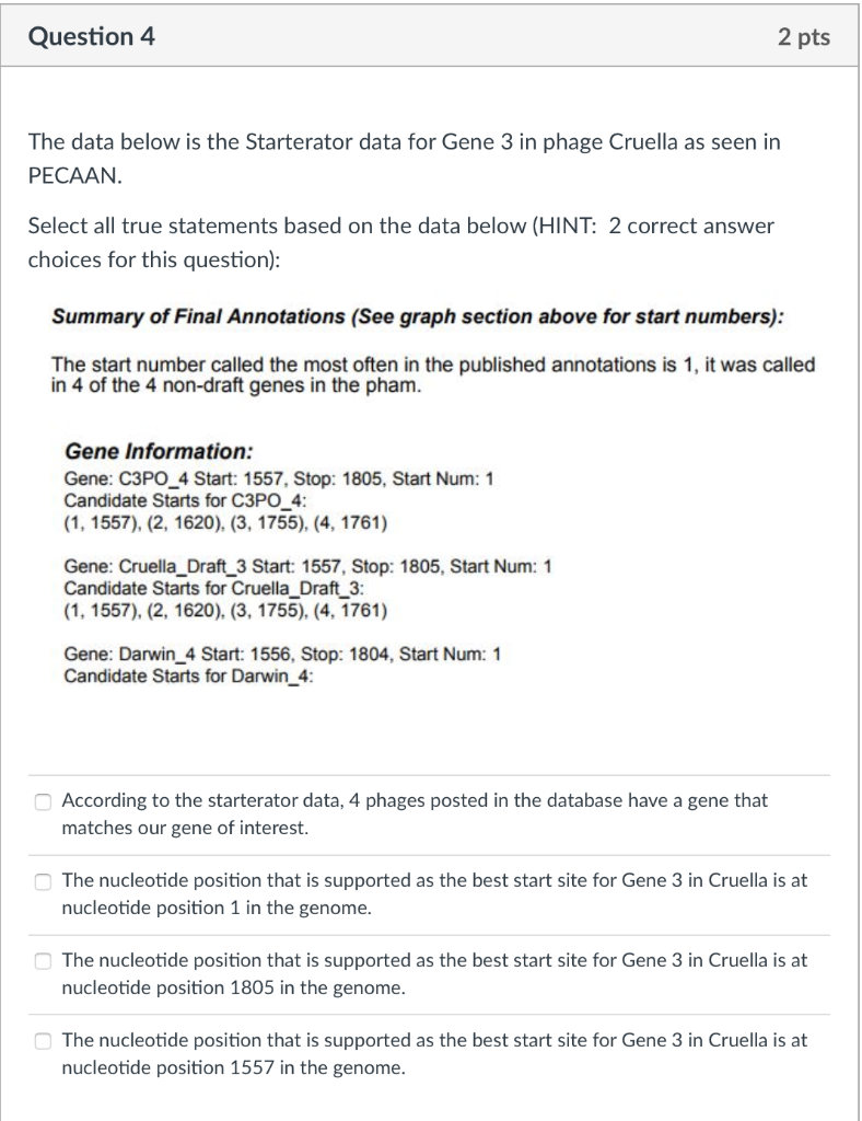 Solved Question 1 2 pts The data table below was screen | Chegg.com
