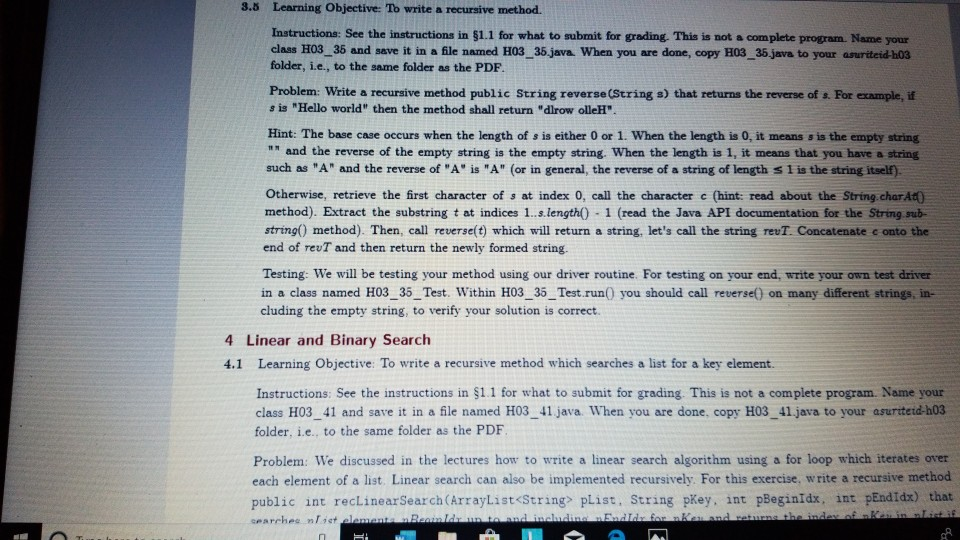 Solved 3.1 Learning Objective: To write a recursive method. | Chegg.com