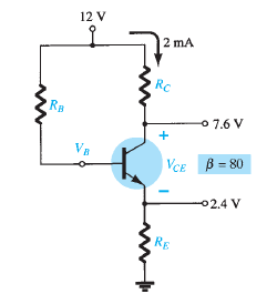 Find the values of RC, RE, RB, VCE, VB in the circuit | Chegg.com