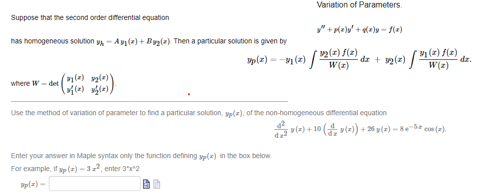 Solved Variation Of Parameters Suppose That The Second