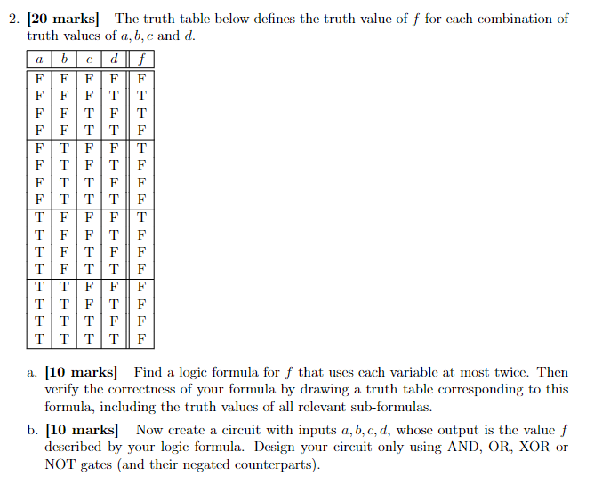 Solved 2. [20 marks] The truth table below defines the truth | Chegg.com