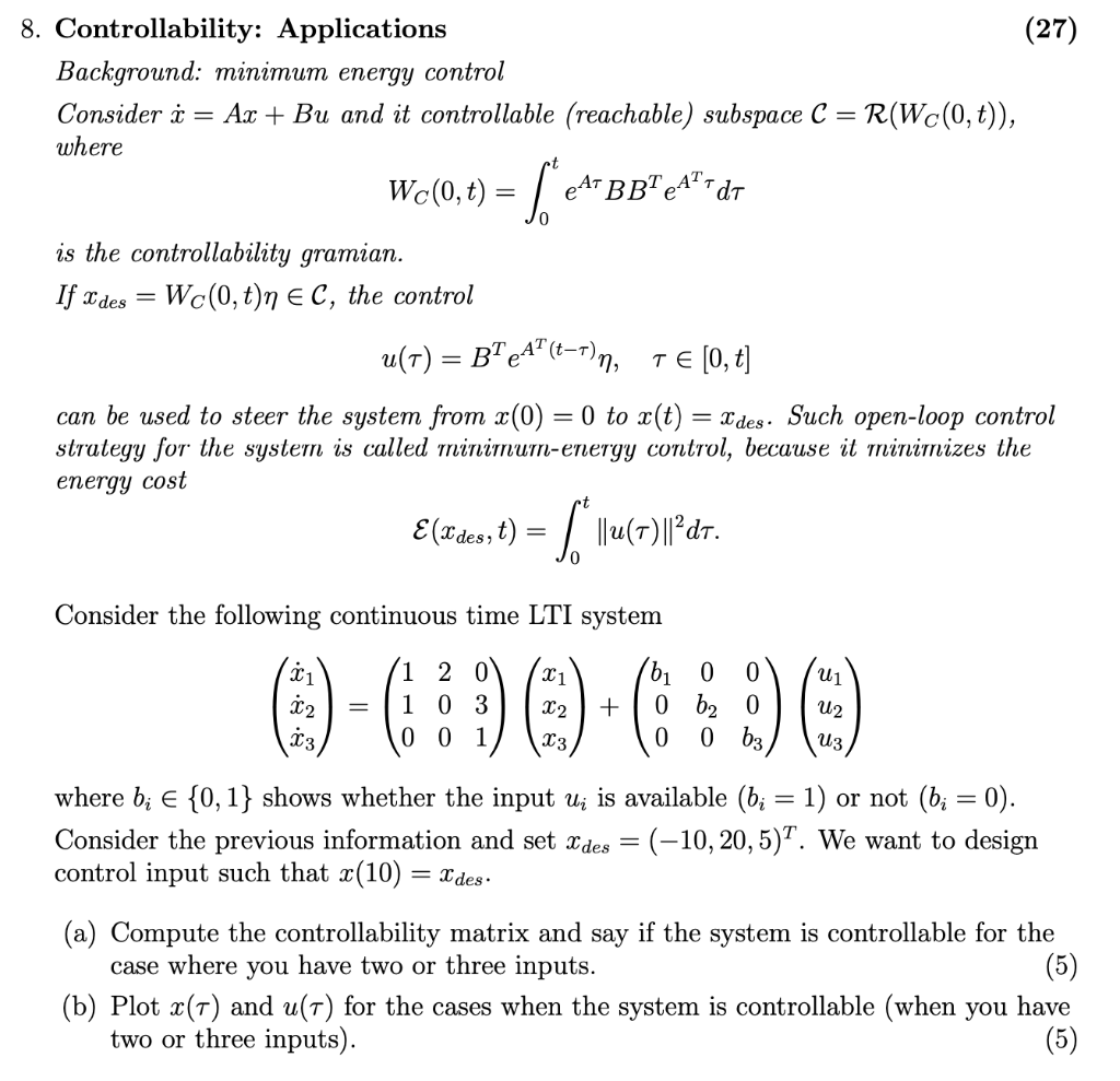 8. Controllability: Applications Background: minimum | Chegg.com