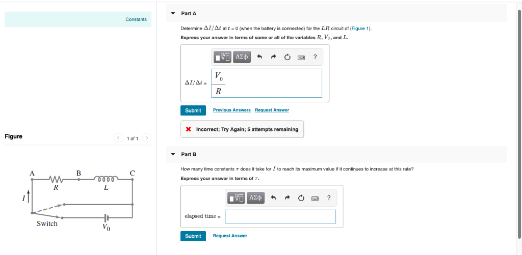 Solved Part A Constants Determine Δ1/4t at t-0 (when the | Chegg.com