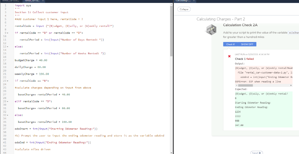 Solved Cordio project 1 draft rental car billing script. I | Chegg.com