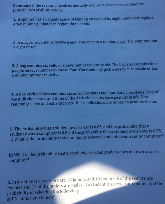 Solved Determine if the scenario involves mutually exclusive | Chegg.com
