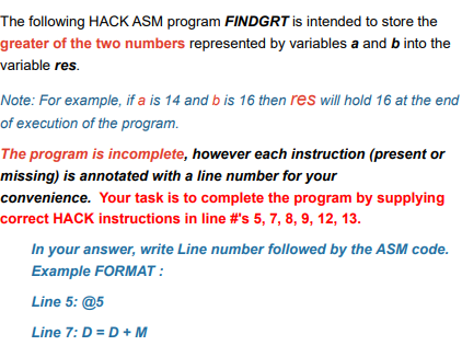 Solved The following HACK ASM program FINDGRT is intended to | Chegg.com
