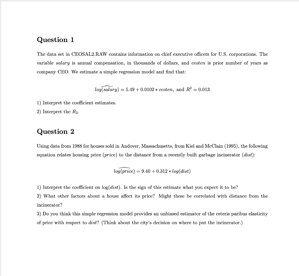 Solved Question 1 The data set in CEOSAL2.RAW contains | Chegg.com