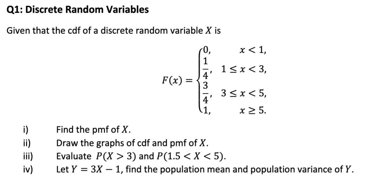 Solved Given that the cdf of a discrete random variable X is | Chegg.com