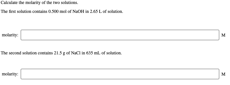 Solved Calculate the molarity of the two solutions. The | Chegg.com